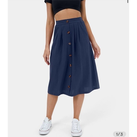 HALARA | Skirts | Halara High Waisted Side Pocket Button A Line Midi ...
